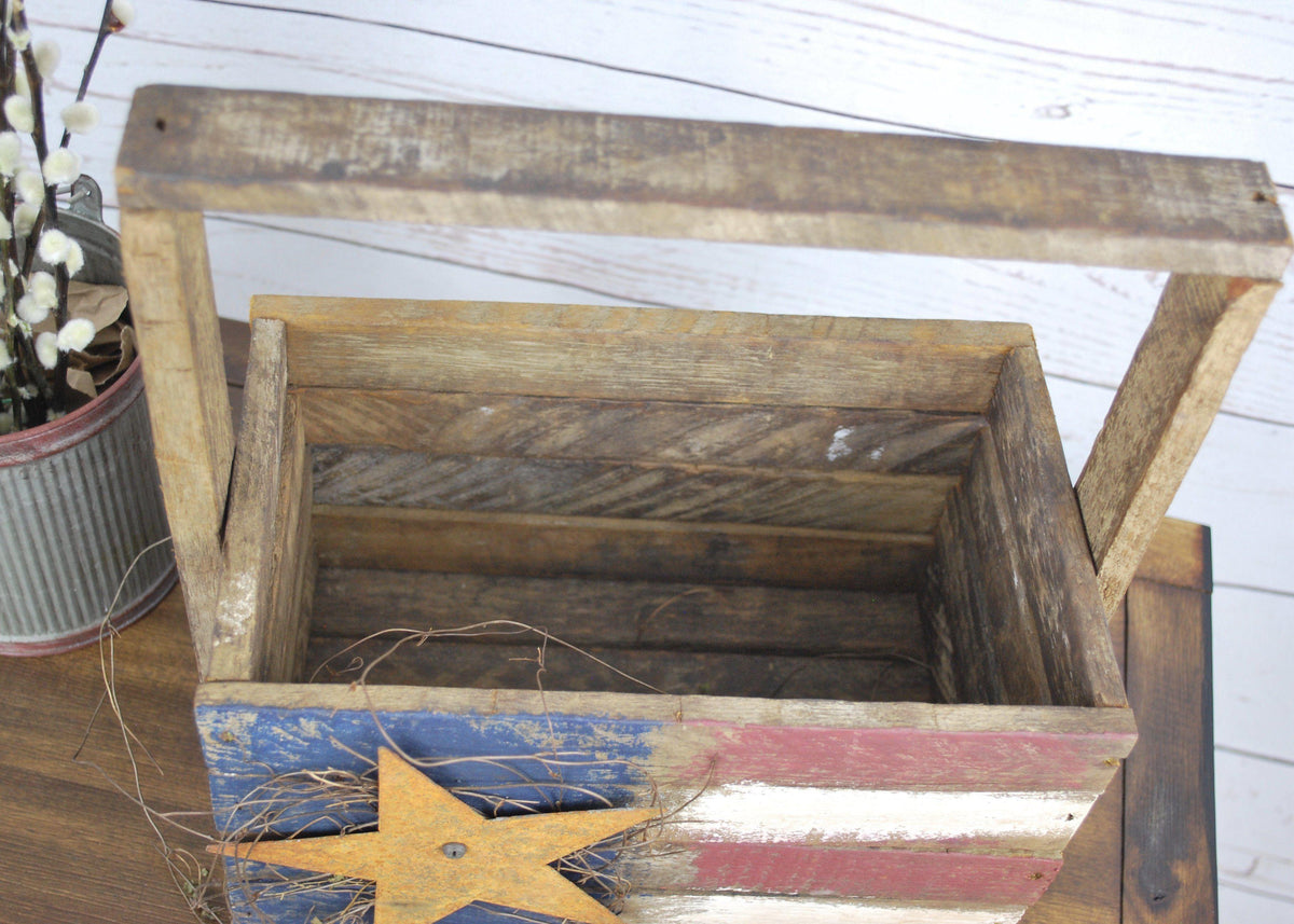 Handcrafted American Flag Wooden Box Patriotic Decor - A Rustic Feeling
