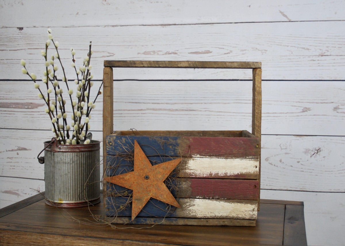 Handcrafted American Flag Wooden Box Patriotic Decor - A Rustic Feeling
