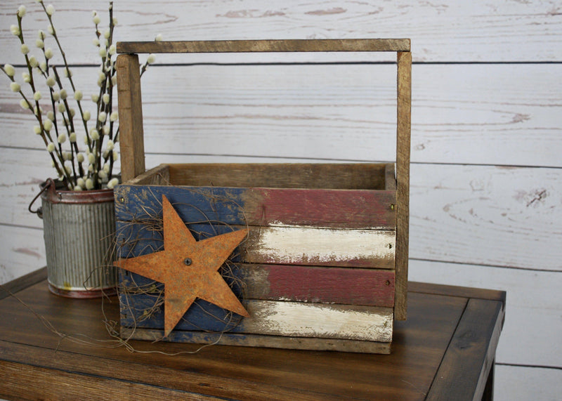 Handcrafted American Flag Wooden Box Patriotic Decor - A Rustic Feeling